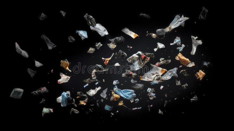 Garbage Flying in the Air, Solid Black Background Stock Illustration ...