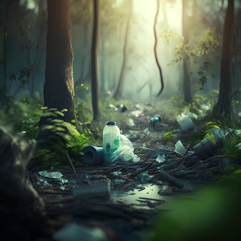Garbage in the Forest. Pollution of the Environment Concept Stock ...