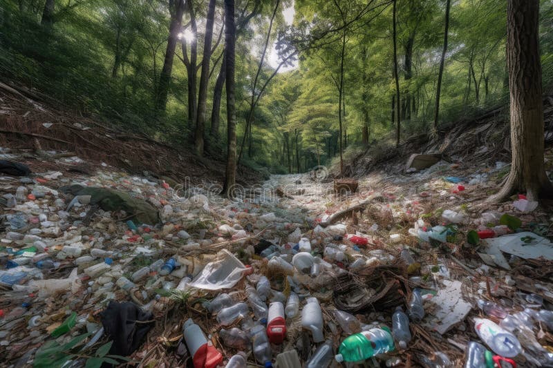 Garbage in the Forest. Pollution of the Forest by Plastic. Generative ...
