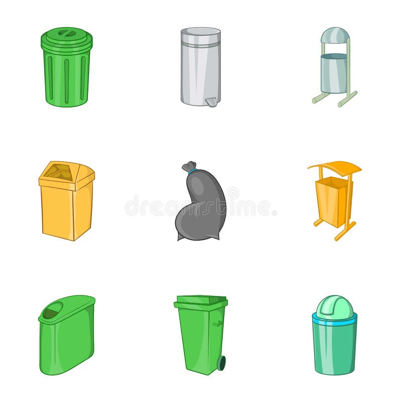 Garbage Icons Set, Cartoon Style Stock Vector - Illustration of dust ...