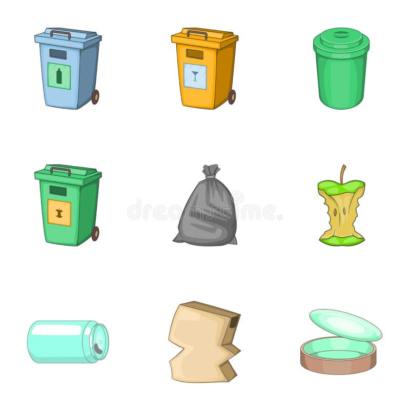 Garbage Icons Set, Cartoon Style Stock Vector - Illustration of phone ...