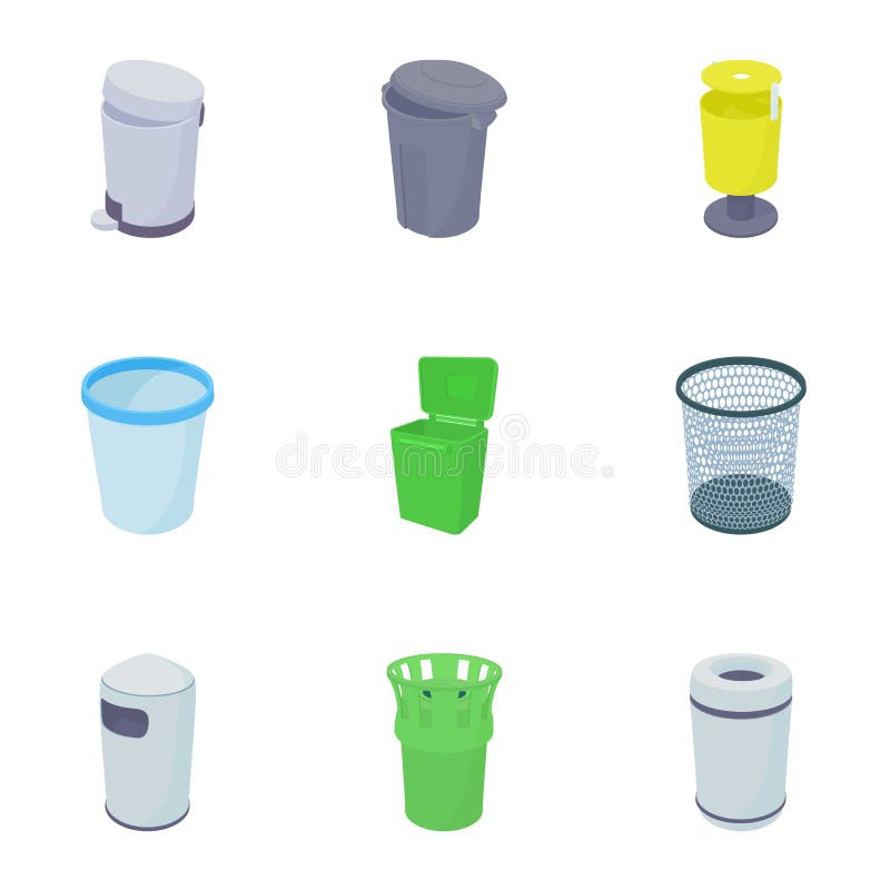 Garbage Icons Set, Cartoon Style Stock Vector - Illustration of cover ...