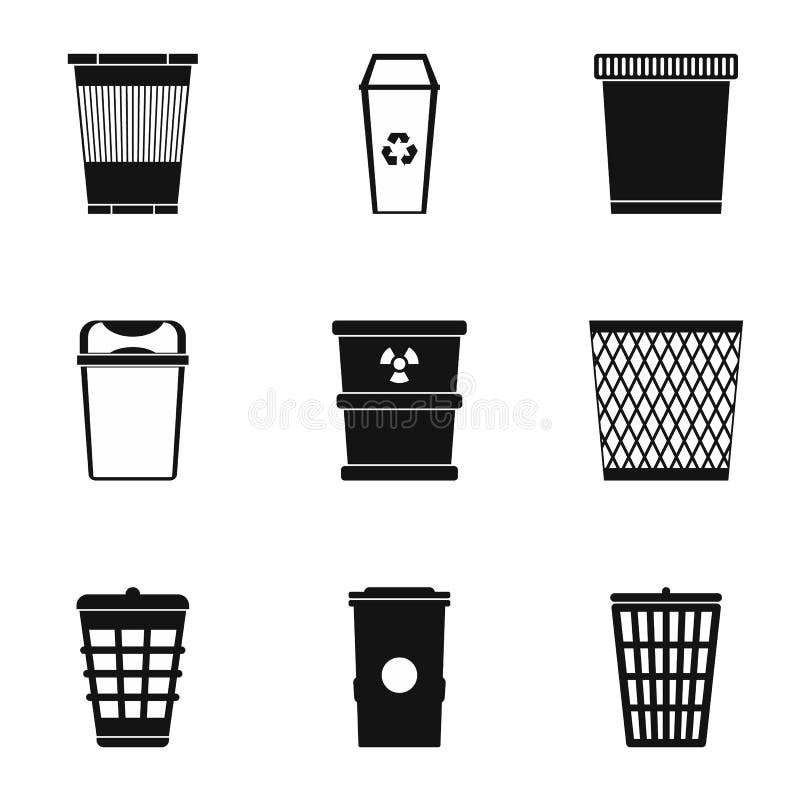 Garbage Icons Set, Simple Style Stock Illustration - Illustration of ...