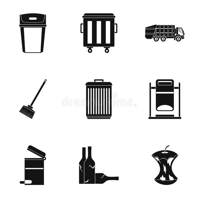 Garbage Icons Set, Simple Style Stock Vector - Illustration of ...