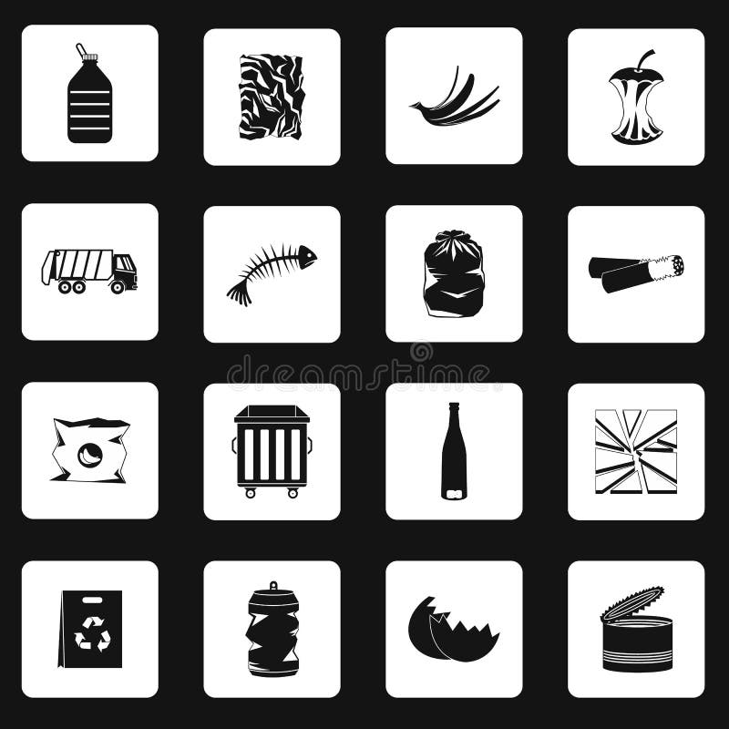 Garbage Icons Set in Simple Style Stock Vector - Illustration of ...