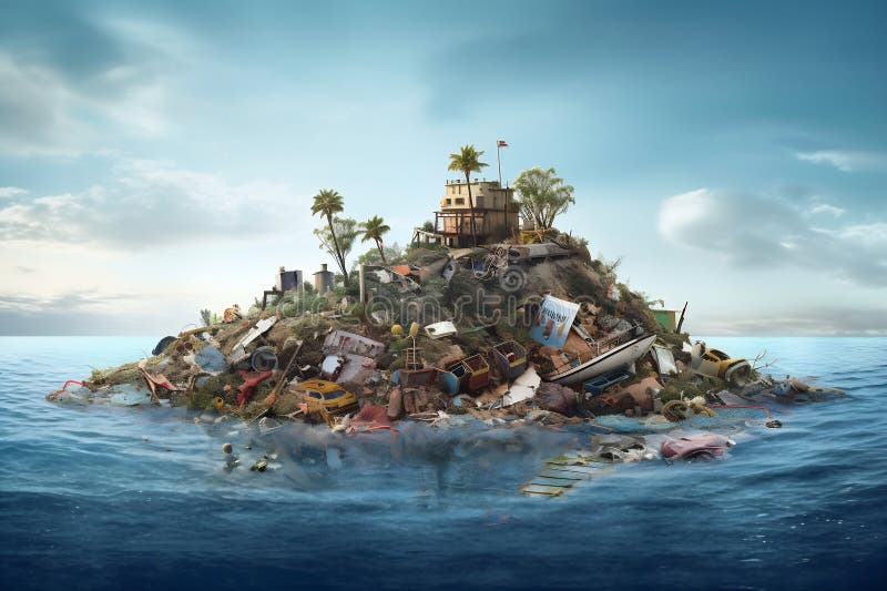 Garbage in the ocean sea stock illustration. Illustration of waste ...