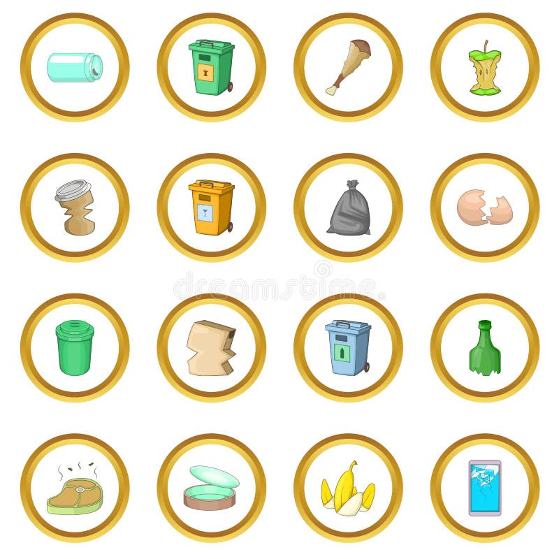 Garbage Items Icons Set, Cartoon Style Stock Vector - Illustration of ...