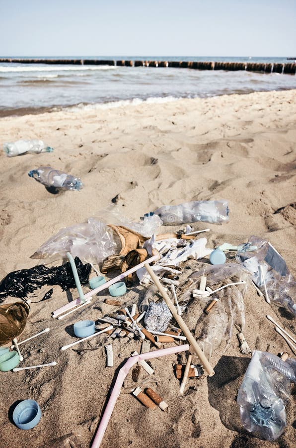 Garbage left on a beach stock photo. Image of beach - 144330904
