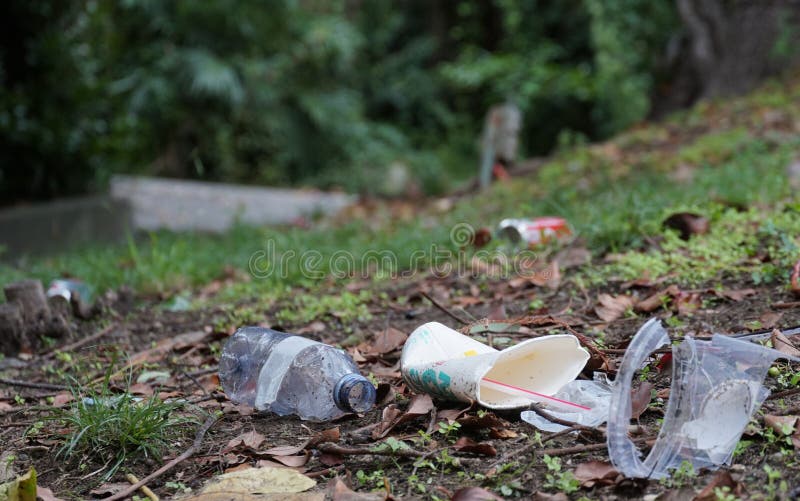 Garbage or Litter Food Containers Spread in the Park Polluting the ...