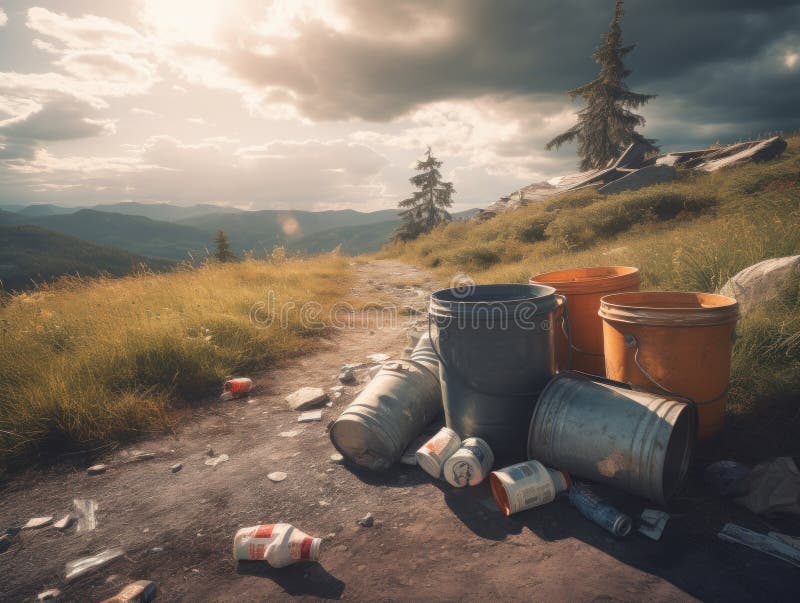 Garbage Lying on the Ground in a Picturesque Place in Nature. AI ...