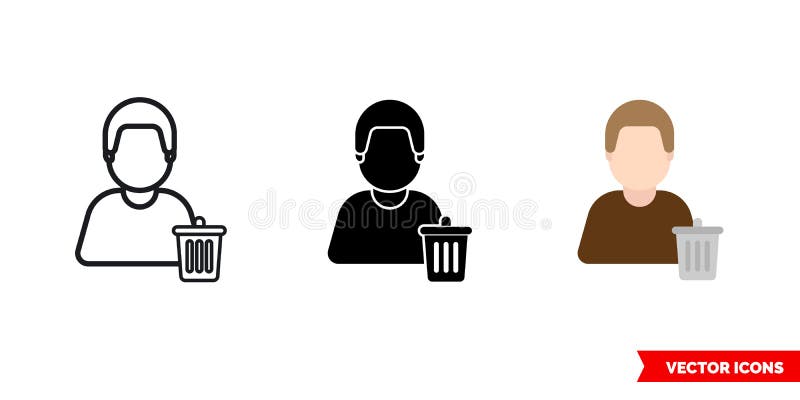 Garbage Man Icon of 3 Types Color, Black and White, Outline. Isolated ...