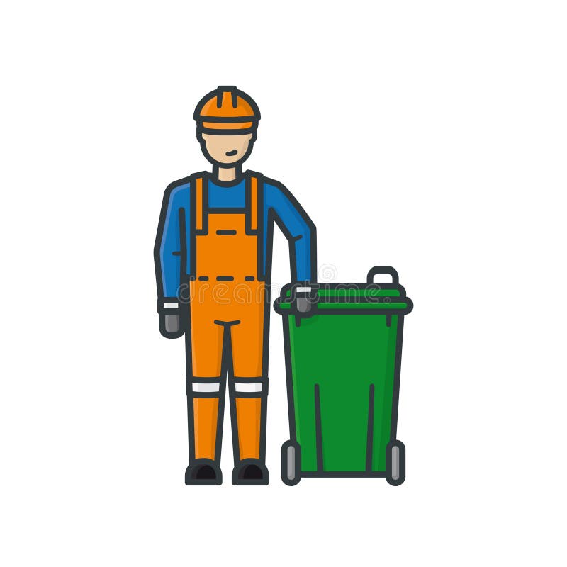 Garbage Man with Trash Bin Isolated Vector Illustration Stock Vector ...
