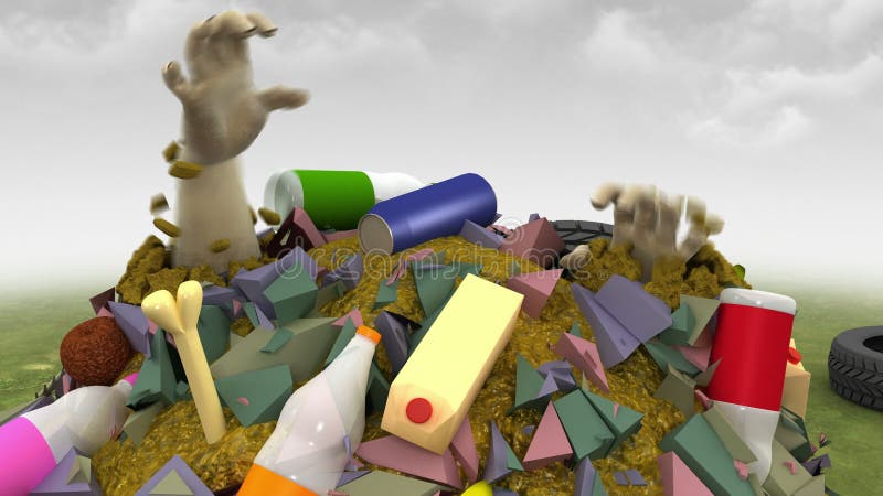 Garbage Dump with Flies. 3D Animation in Cartoon Style. Alpha Channel ...