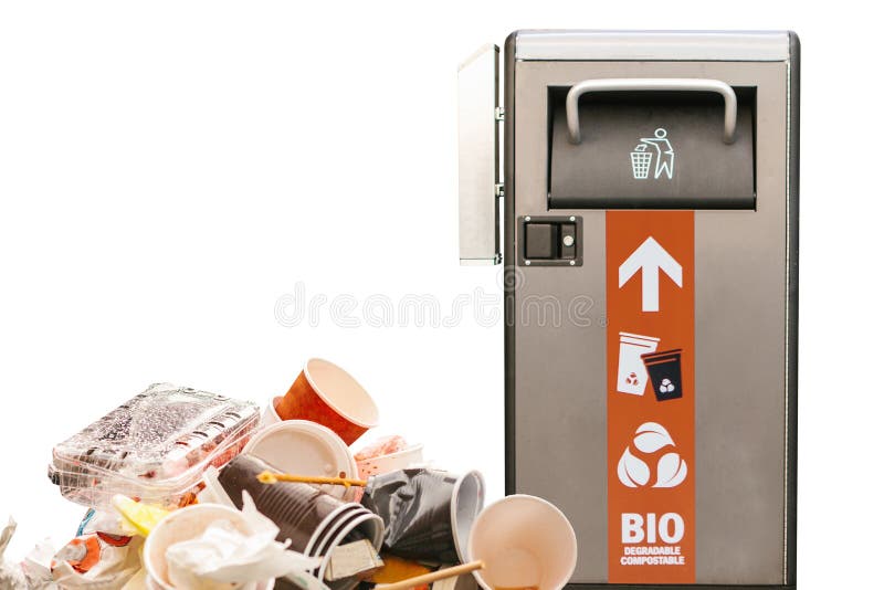 Garbage Next To a Modern Garbage Can. the Concept is Protected by ...