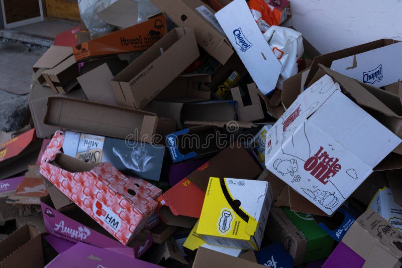 Garbage out of the boxes editorial stock photo. Image of people - 171812753
