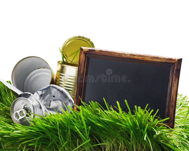 Garbage Out of Tin Cans and a Blackboard Stock Image - Image of flora ...