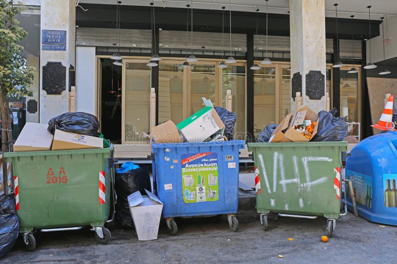 Garbage Overflow Problem Athens Editorial Photo - Image of plastic ...