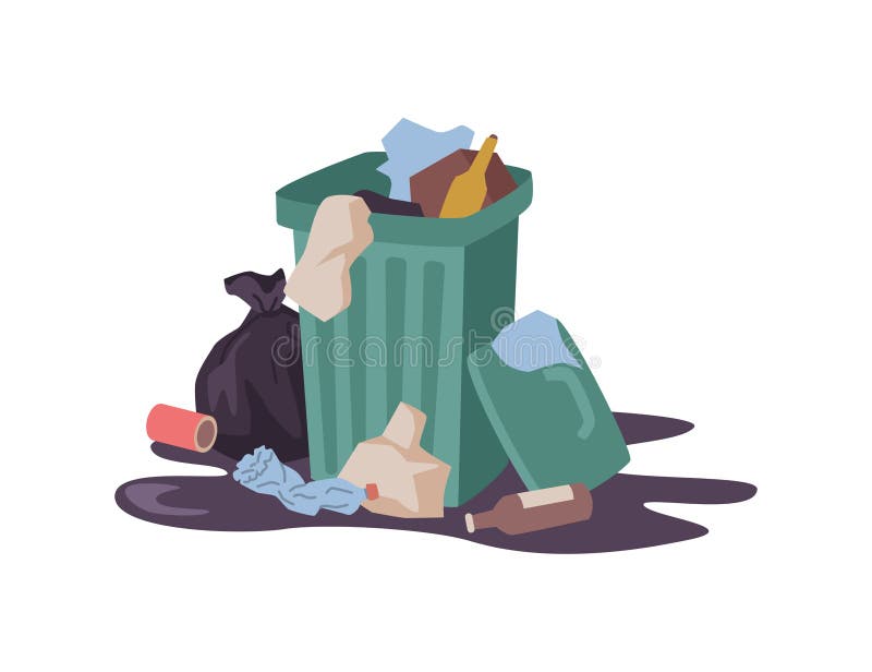Garbage Overflow in Rubbish Bin, Pollution Problem Stock Vector ...
