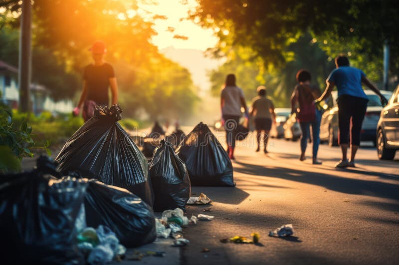 Garbage Overflows Garbage Bags in City Park Streets, Global Waste ...