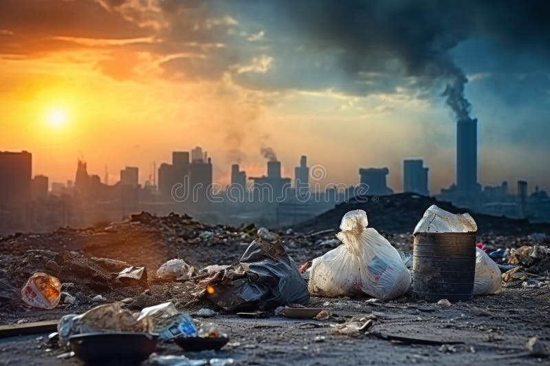 Garbage Overload at the Citys Edge, Symbolizing Environmental Pollution ...