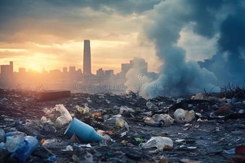 Garbage Overload at the Citys Edge, Symbolizing Environmental Pollution ...