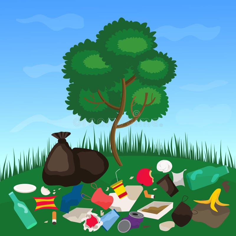 Garbage in the Park, Near the Tree, Vector Stock Vector - Illustration ...