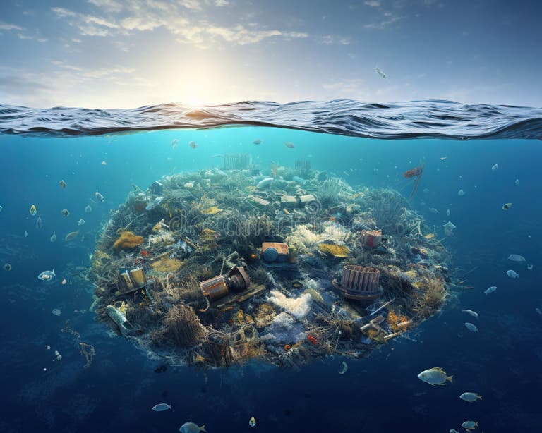 Garbage Patch in the Ocean is an Environmental Disaster Concept. Stock ...