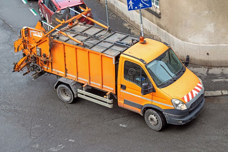 Garbage Picking Van on Street Stock Photo - Image of rubbish, transport ...