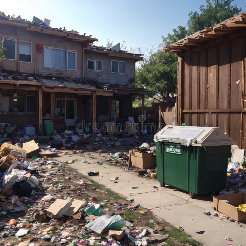 Garbage and a Pile of Construction Debris in the Yard of a House. Made ...