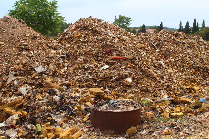 Garbage Pile in Trash Dump Surrounded by Trees - Pollution Concept ...