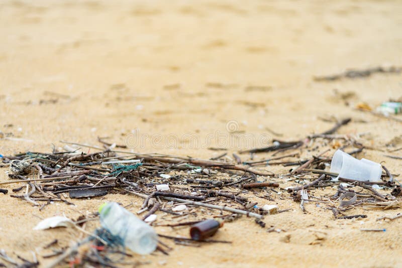 Garbage on sand beach stock photo. Image of dump, industry - 188057686