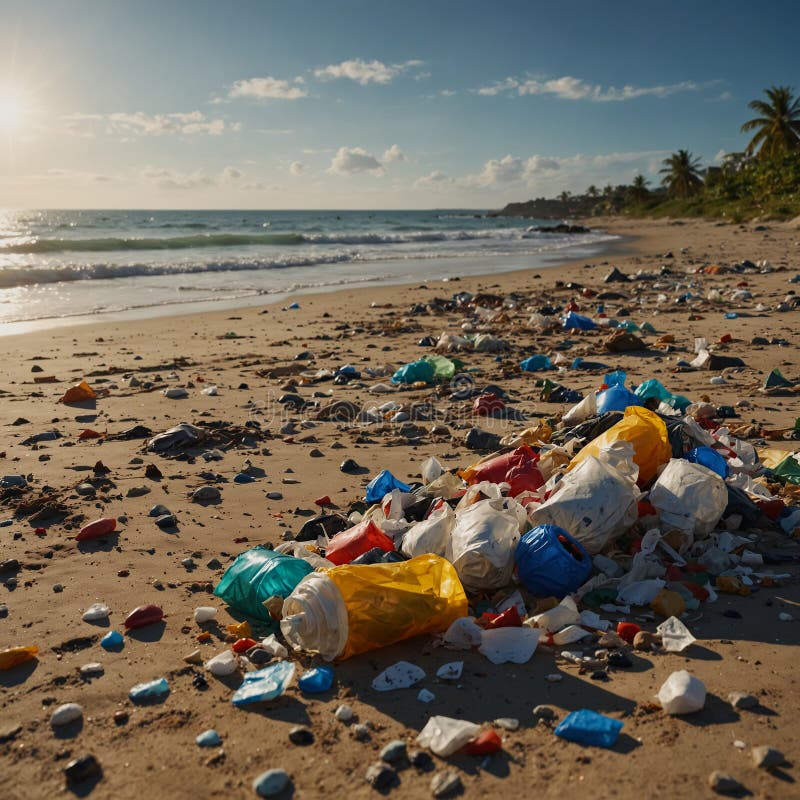 Garbage and Plastic Littered Along the Beach. Stock Image - Image of ...