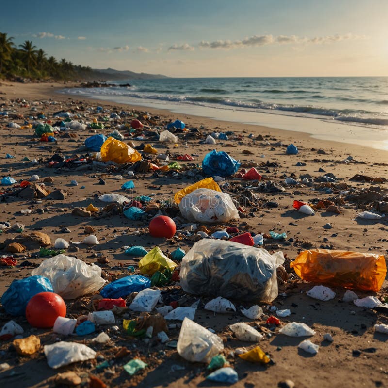 Garbage and Plastic Littered Along the Beach. Stock Illustration ...