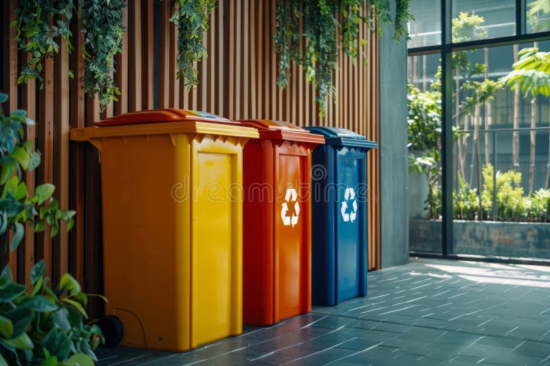 Garbage in Plastic Trash Containers, Waste Sorting and Recycling ...