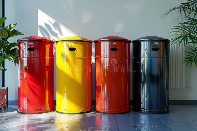 Garbage in Plastic Trash Containers, Waste Sorting and Recycling ...