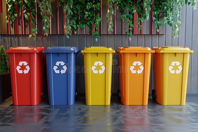 Garbage in Plastic Trash Containers, Waste Sorting and Recycling ...