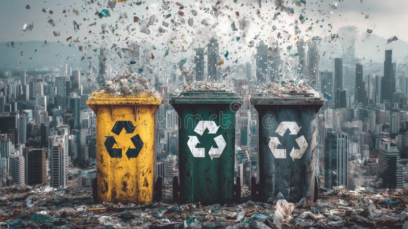 Garbage Recycle Bin with a Lot of Garbage Stock Photo - Image of ...