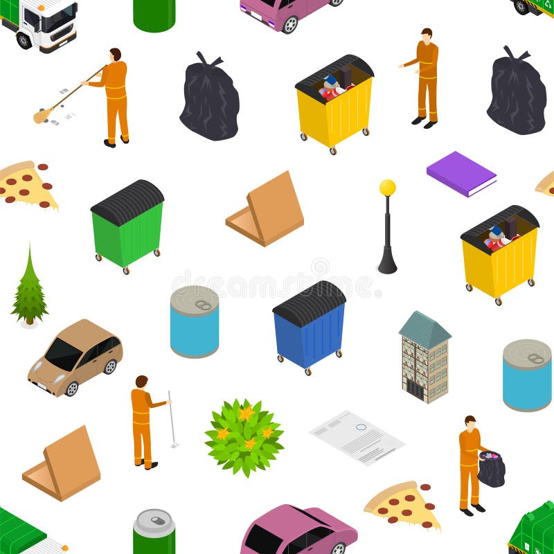 Garbage Recycling Concept Seamless Pattern Background 3d Isometric View ...