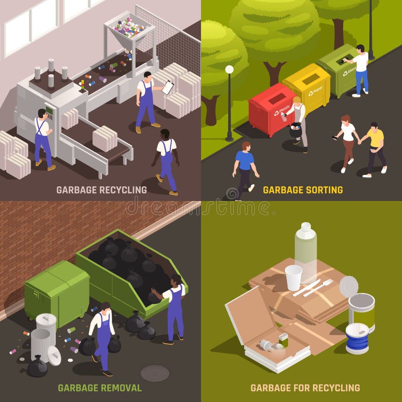 Garbage Recycling 2x2 Design Concept Stock Illustration - Illustration ...
