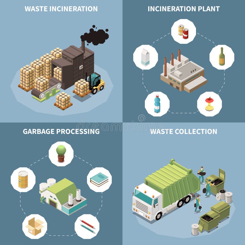 Garbage Recycling Isometric Icon Set Stock Vector - Illustration of ...