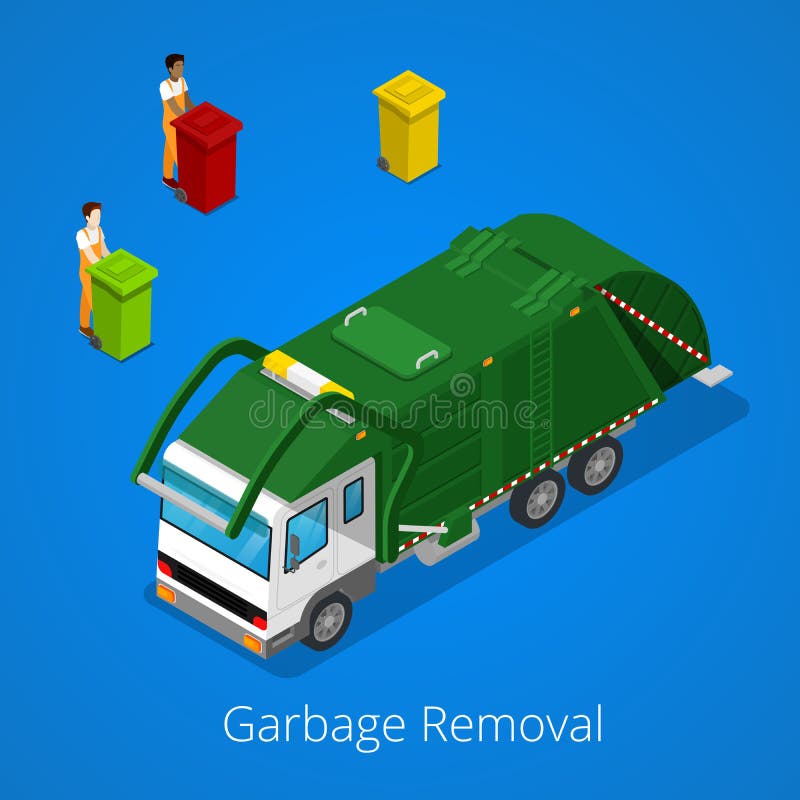 Garbage Removal with Isometric People and City Garbage Truck Stock ...