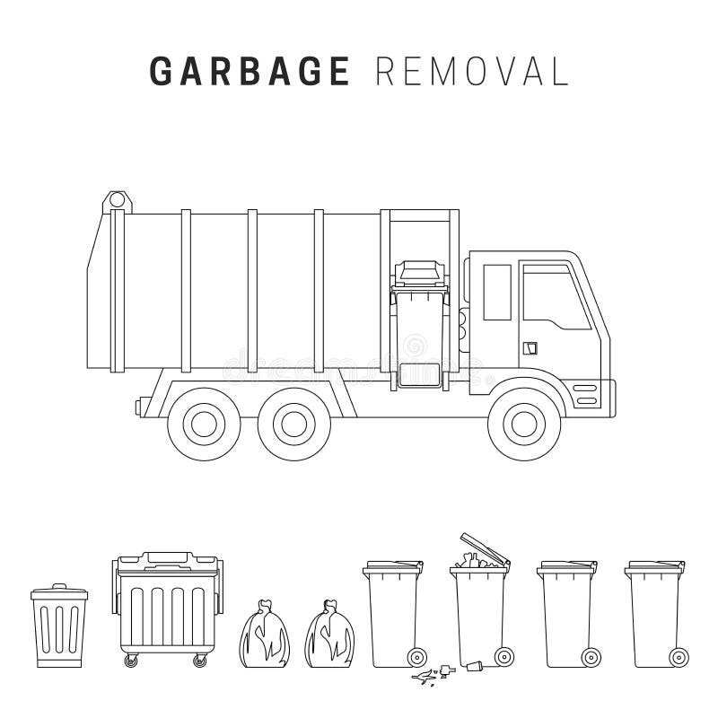 Garbage Removal Line Drawing Stock Vector - Illustration of container ...