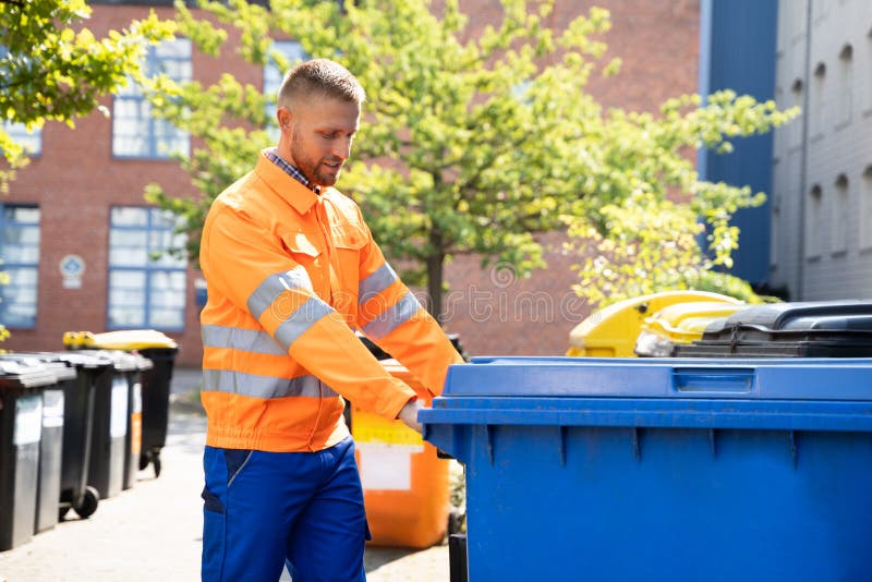 Garbage Removal Man Doing Trash Stock Photo - Image of checking ...