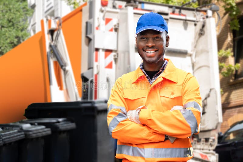 Garbage Removal Man Doing Trash Stock Image - Image of truck, male ...
