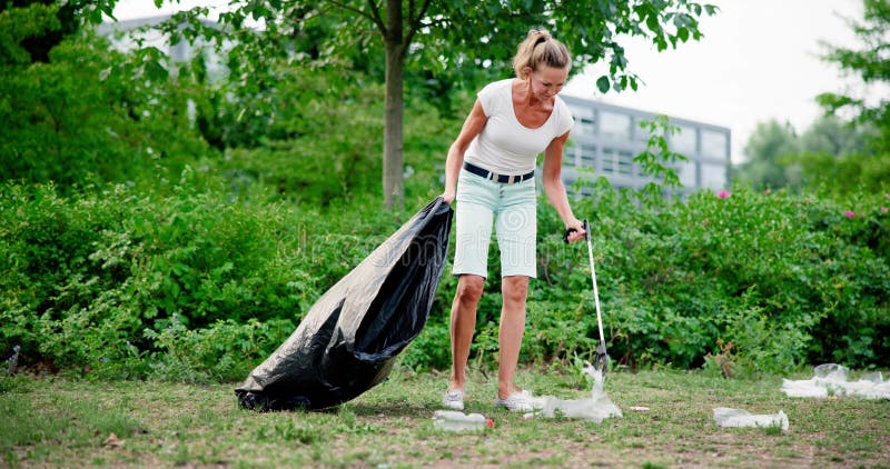 Garbage Removal Woman Doing Trash Stock Photo - Image of plastic ...