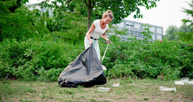 Garbage Removal Woman Doing Trash Stock Photo - Image of woman ...