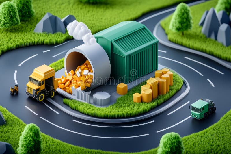 Garbage and Renewable Resources are Featured in a Detailed Illustration ...