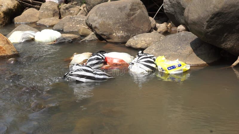 The Garbage in the River with Rock Background Stock Video - Video of ...