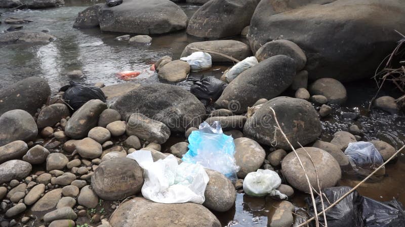 The Garbage in the River with Rock Background Stock Video - Video of ...