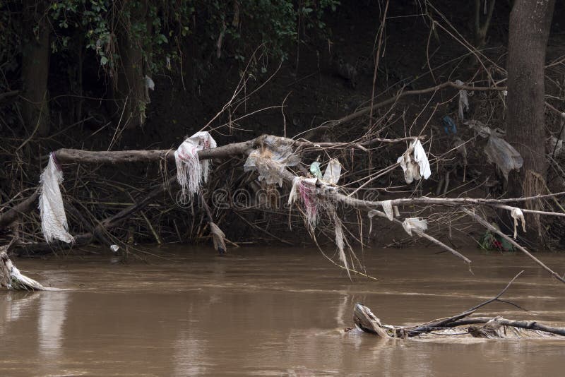 The Garbage in River Stream after Waterflood. Stock Photo - Image of ...
